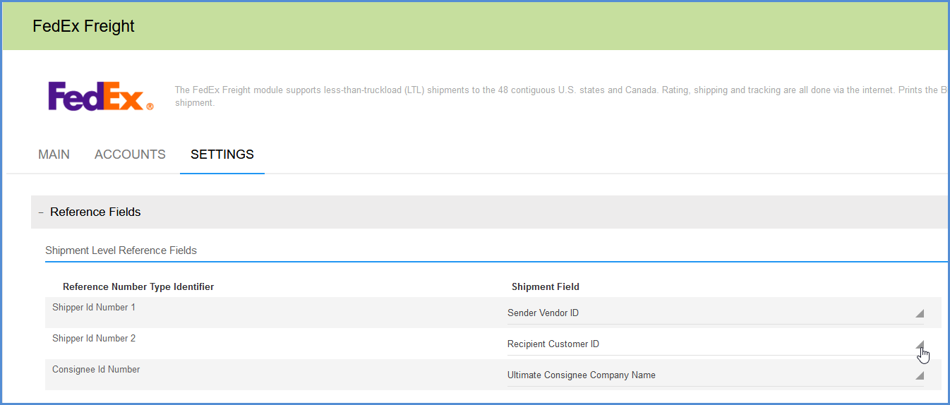 ApteanShip - FedEx Freight Settings