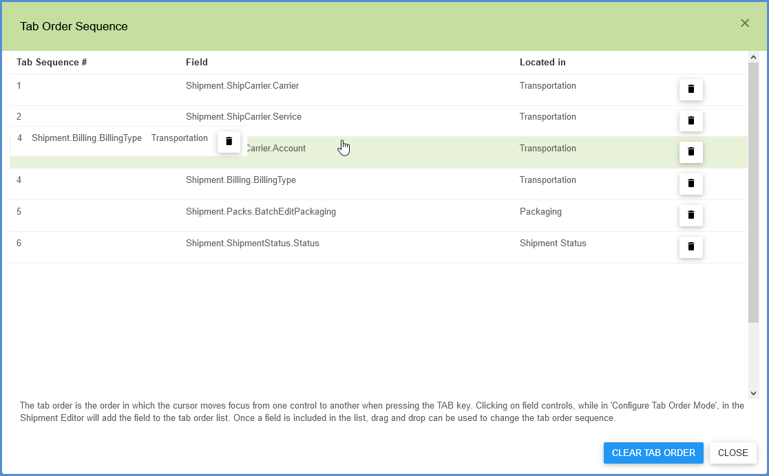 ApteanShip - Tab Order