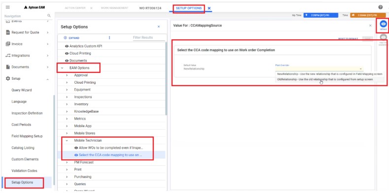 EAM - CCA Codes behavior during WO Completion