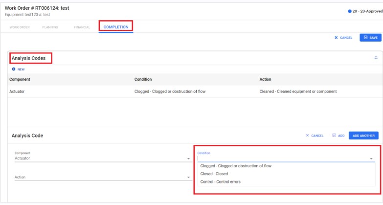 EAM - CCA Codes behavior during WO Completion